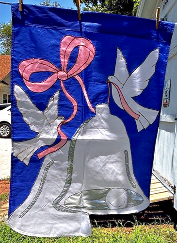 Vtg Christmas Religious Dove Bells Windsculpt Applique Large Yard ...