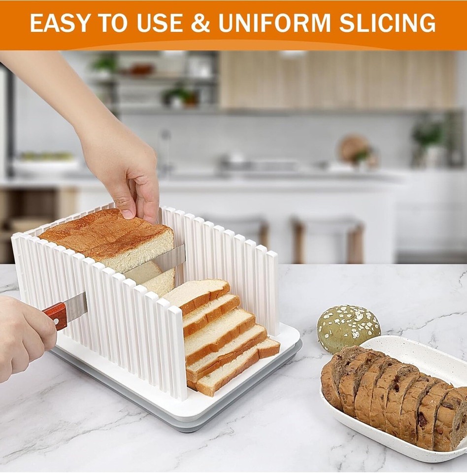 Bread Slicer for Homemade Bread with Crumb Tray, Bread Slicing Guide ...