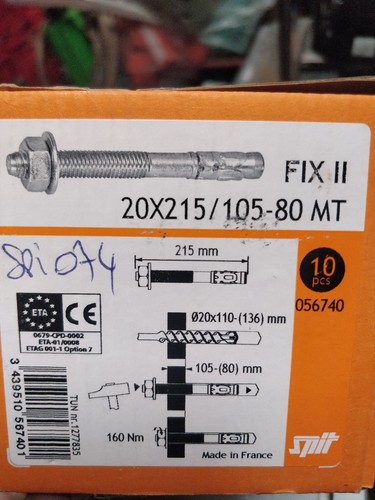 SPIT 056690 Fix II Z 20X215 BZP Through Bolt Anchor - Zinc Plated 215mm ...