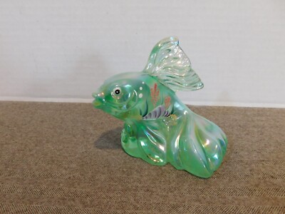 Fenton Irridescent Fish Aqua Hand Painted | eBay