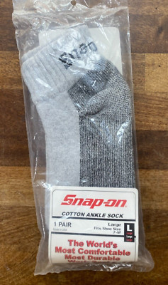 One Pair of Snap-On Tools Grey Cotton Ankle Work Socks Large 7-12 Shoe ...