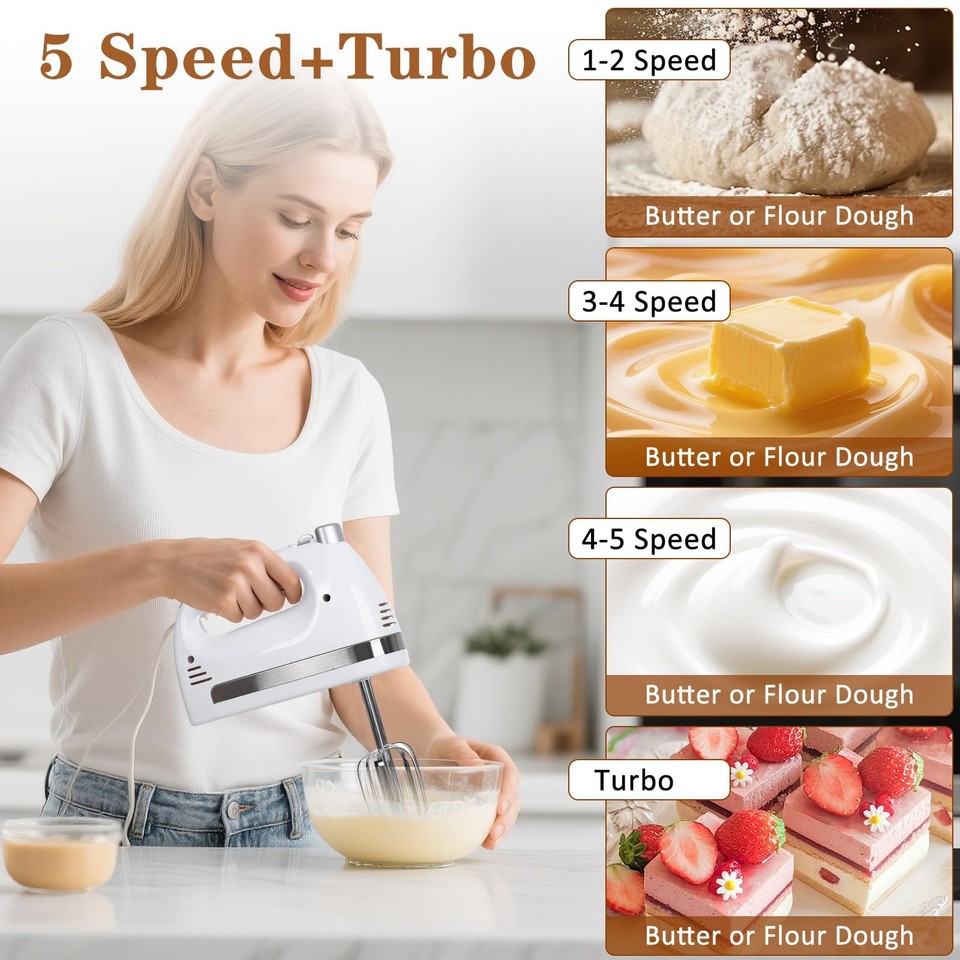 450W Electric Hand Mixer, 5-Speed Handheld Mixer with Storage Case ...