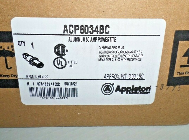 Appleton ACP6034BC 60A 4 Pole Metallic Clamping Ring Plug for sale ...