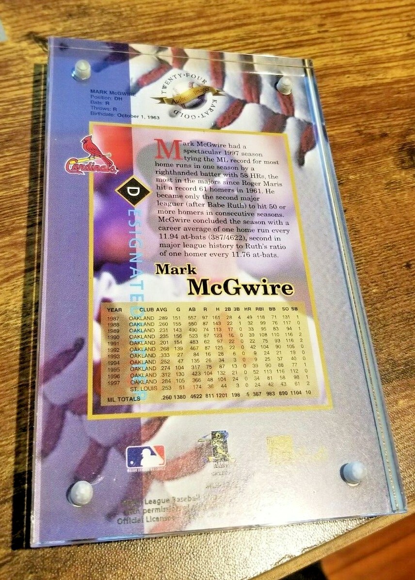 Authentic 1998 Mark McGwire 24K Team Gold baseball card #365/1000 (w ...