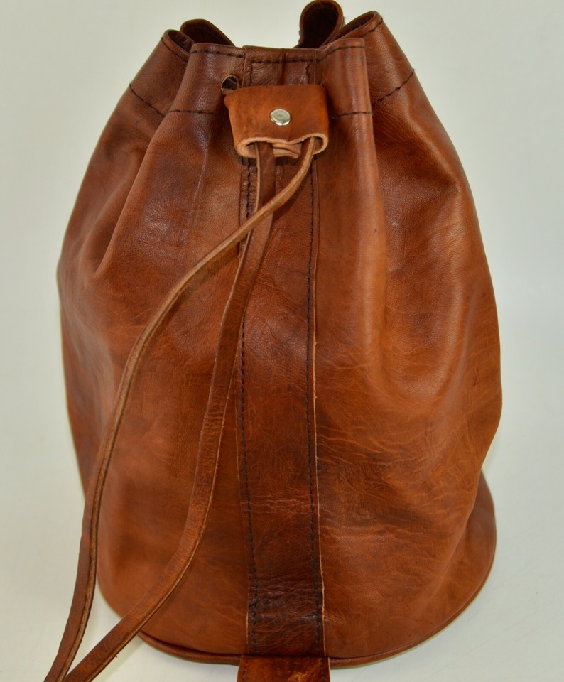 Organic Leather Drawstring Bucket Duffel Bag Backpack Rucksack Moroccan ...