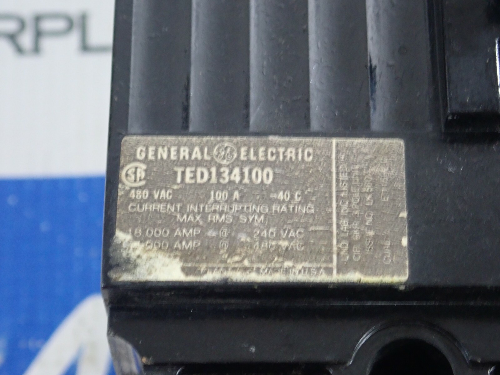 GENERAL ELECTRIC TED134100 3 POLE CIRCUIT BREAKER 100A 480V OLD STYLE ...