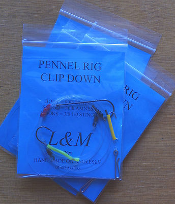 4 x PENNEL CLIP DOWN L&M SEA FISHING RIG 80lb BODY size 3/0 1/0 STINGER ...