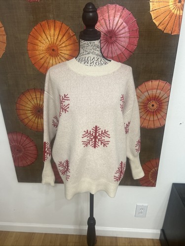 Chelsea & Theodore Cream & Red Snowflake Sweater Holiday Nordic Chic Sz ...