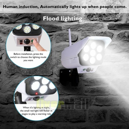77LED Solar Security Light PIR Motion Sensor Outdoor Fake Camera Wall ...