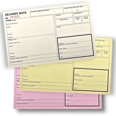 Delivery note, Proof of delivery triplicate A5, POD book | eBay UK