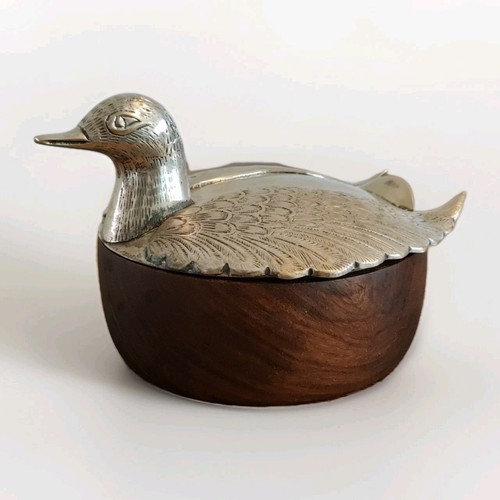 Teak And Silver Metal Duck Candy Box | eBay