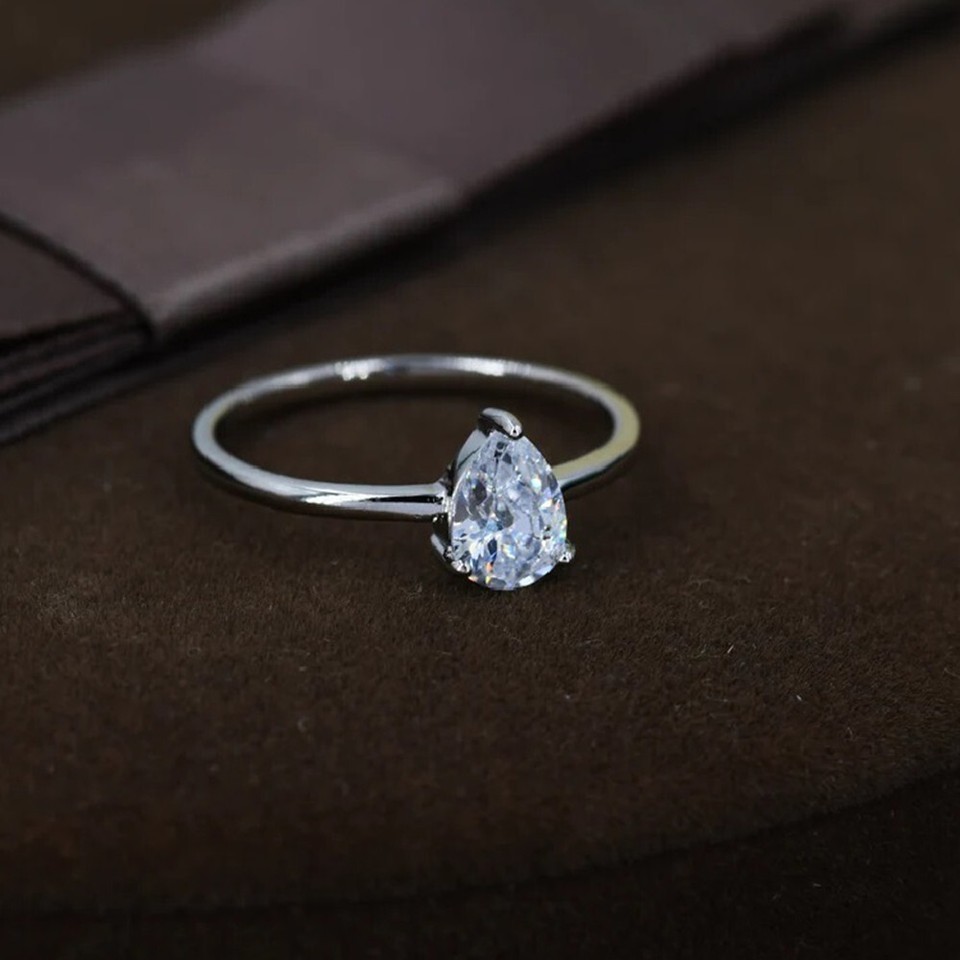 Solitaire Engagement Ring 1.50Ct Pear Cut Diamond 14k White Gold Finish ...