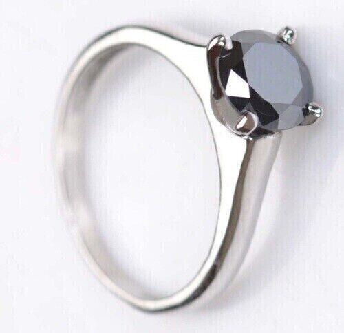 1Ct Round Cut Lab Created Black Diamond Engagement Ring In 14K White ...