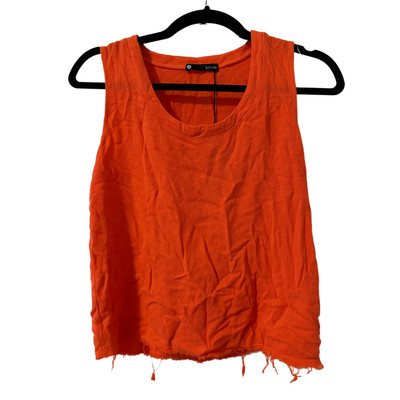 NWT Krisa Frayed Salmon Orange Cropped Tank Top in Size XS | eBay