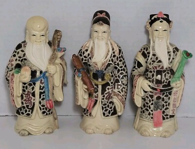 Lot Of 3 Vintage Chinese Fu Lu Shou Star Gods Wise Men Resin Figurines ...