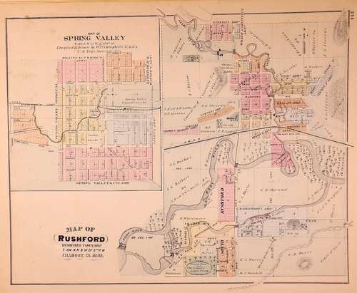 1874 Plat Map ~ RUSHFORD - SPRING VALLEY, MINNESOTA / SIBLEY Co. on ...