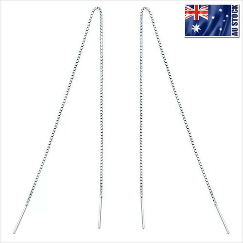 Genuine 925 Sterling Silver Thread Threader Earrings Bar Piercing Chain ...