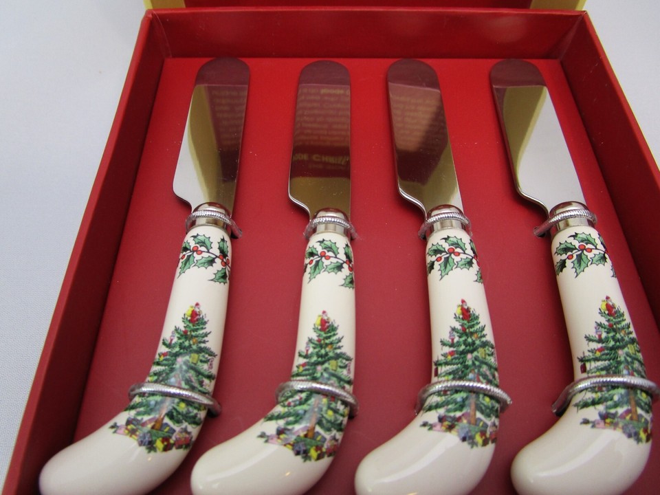 Spode Christmas Tree Spreaders set of 4 NIB Cheese Knives Ceramic ...