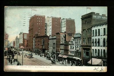 Buffalo, New York NY Vintage postcard Main St looking North Trolley Car ...