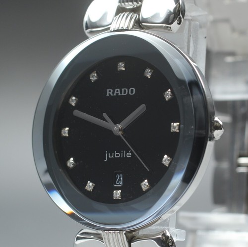 [N MINT] RADO Jubile 129.3763.4 Black Dial Date 12P Diamond Quartz ...