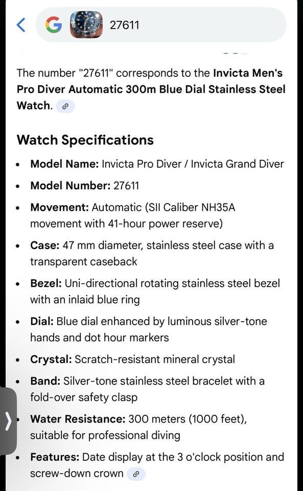 Invicta 27611 Men's Grand Diver Blue Dial Bracelet Automatic Watch ...
