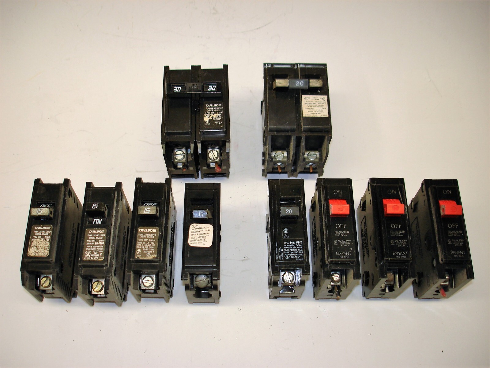 Lot of 10 Used Circuit Breakers: Double 20A & 30A, 4x 15A and 4x 20A ...