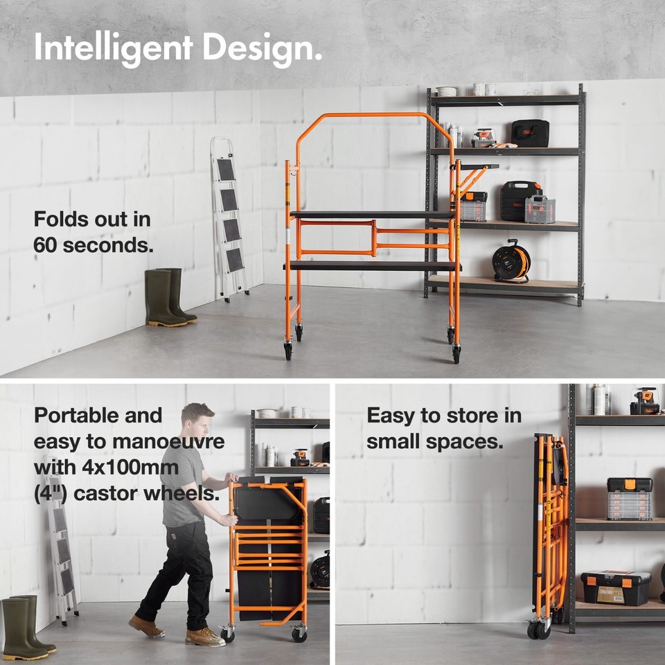 Portable Mobile Work Platform - VonHaus Scaffold Platform with Wheels ...