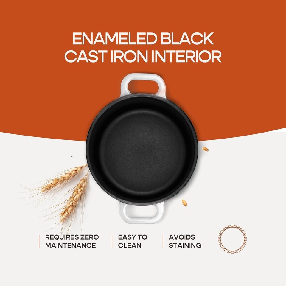 Krustic 6qt White Ceramic Enamel Cast Iron Bread Dutch Oven With Baking ...