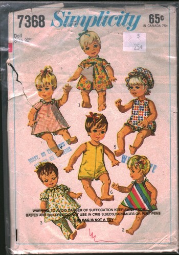 7368 Vintage Simplicity Sewing Pattern 20" Doll Clothes 1960s Dress ...