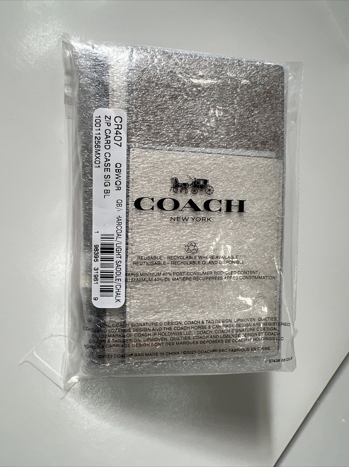 Coach CR407 Zip Card Case Colorblock Signature Canvas Charcoal/Saddle ...