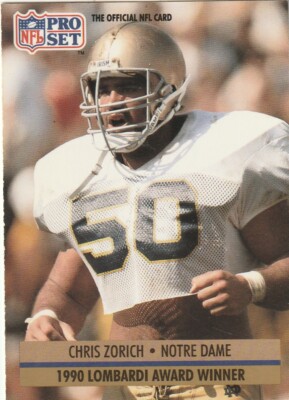 FREE SHIPPING-MINT-1991 NFL Pro Set #33 Chris Zorich 1990 LOMBARDI ...