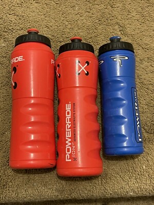 Lot Of 3 Powerade 20 Oz Sports Water Bottle W/ Squeeze Cap Red/Black ...