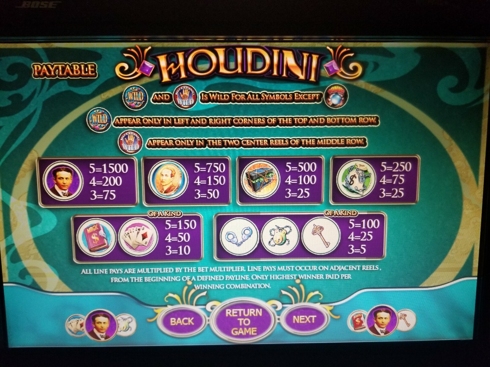 WMS BLUEBIRD 1 1.5 2 HOUDINI SLOT SOFTWARE ONLY WILLIAMS BB1, BB1.5 ...