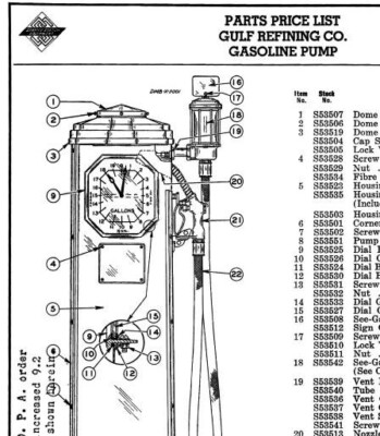 Bennett Model DMB-150 Gulf Gasoline Pump illustrated Factory Parts List ...