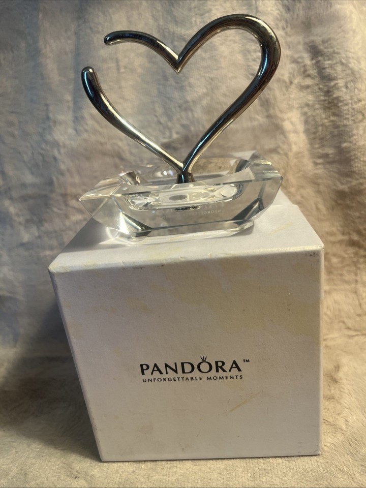 Pandora Crystal & Silver Open Heart Ring Holder Jewelry Stand with box ...
