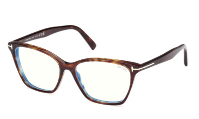 Tom Ford FT5949-B 052 Dark Havana/Blue Block Lenses Cat-Eye Women's ...