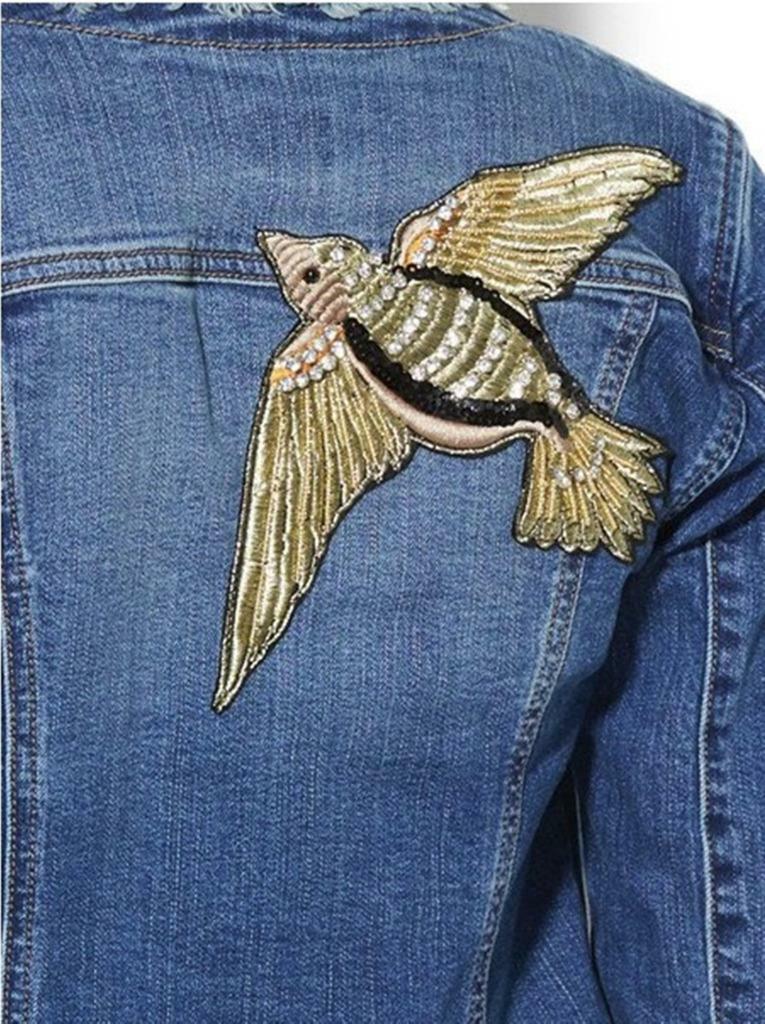 Women's Business Casual day night Work Bird accent Jean denim jacket ...