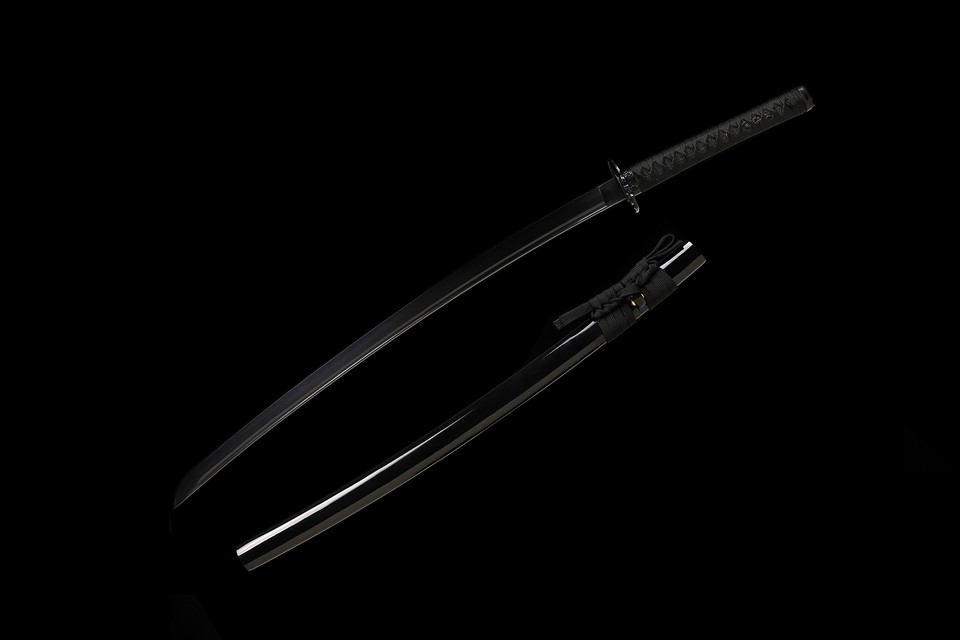 9260 Spring Steel Katana Japanese Samurai Sword All Black Full Tang ...