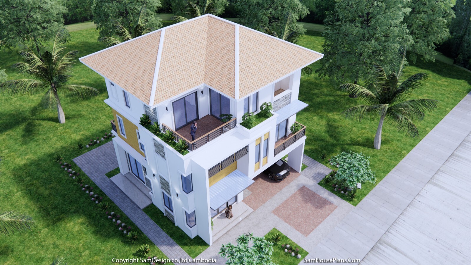 33x30 Feet House Design Plan 10x9 Meter 5 Beds 4 Baths Hip Roof (A4 ...