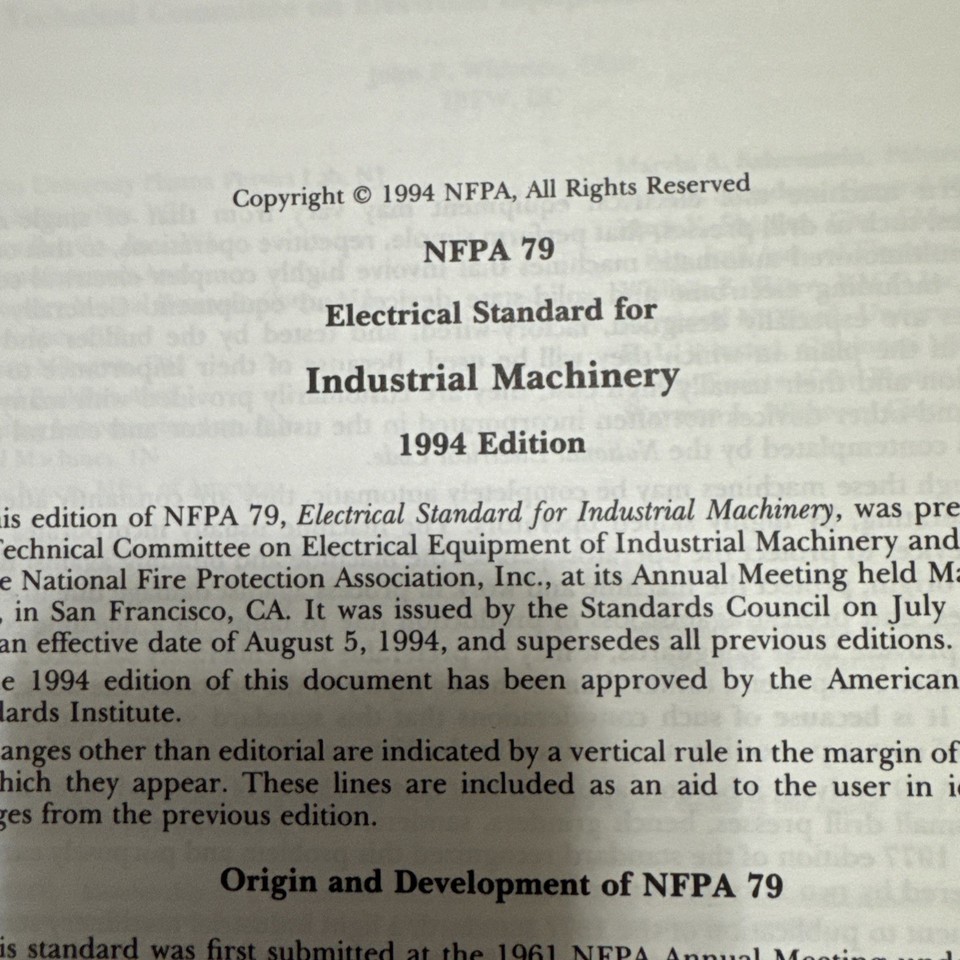 NFPA 79 Electrical Standard for Industrial Machinery 1994 Edition | eBay