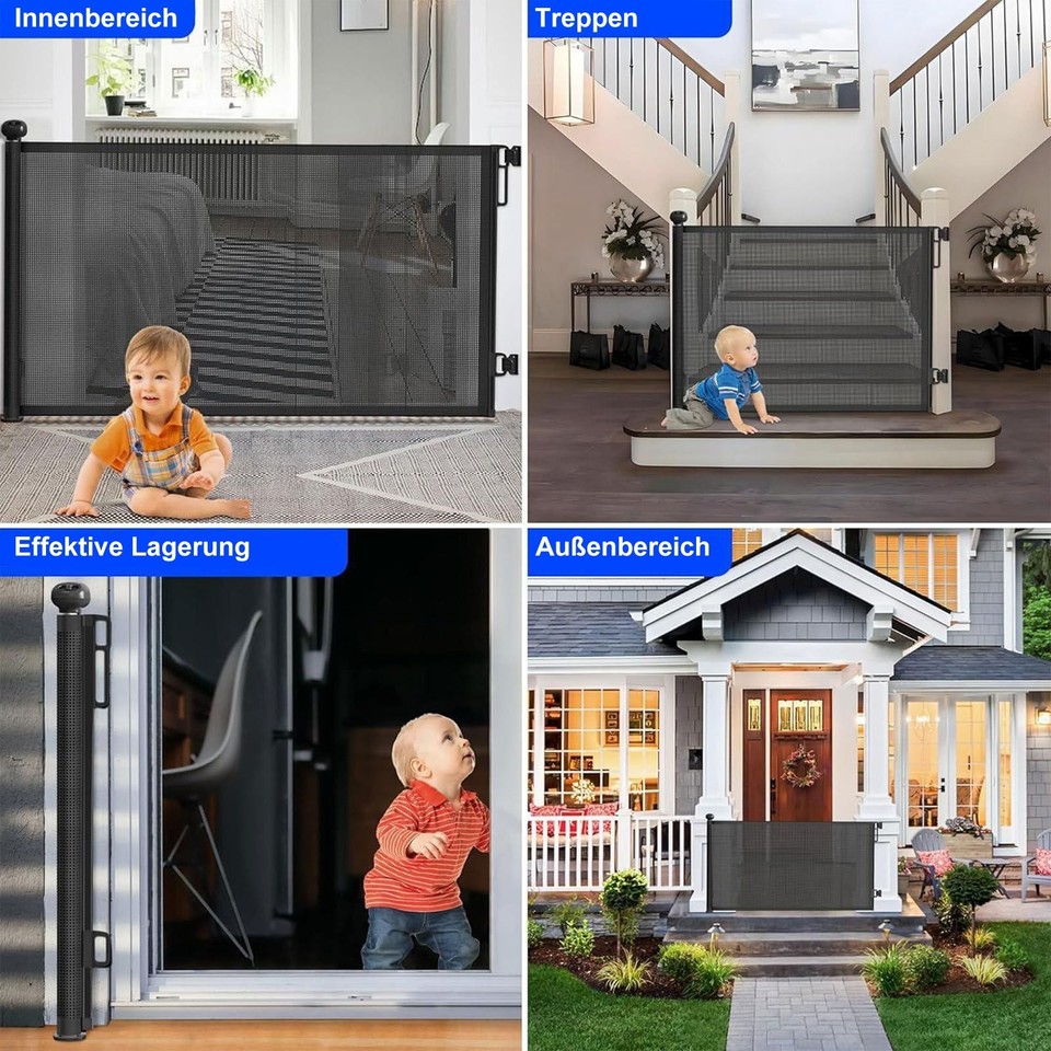 Retractable Pet Dog Gate Safety Guard Folding Baby Toddler Stair Gates ...