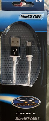 Solaray Micro USB Charger Cable, Braided Black, 3 Ft. Cable | eBay