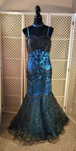 Heavy Red Couture Noir Gothic Beaded Sequin Teal / Black Evening Party ...