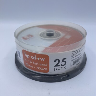 HP invent CD-RW 12X Optical Media Discs 80 Min 700 MB Orange Silver 25 ...