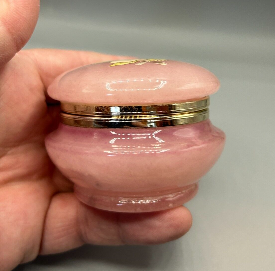 Genuine Pink Alabaster Floral Hand Crafted Round Hinged Trinket Box ...