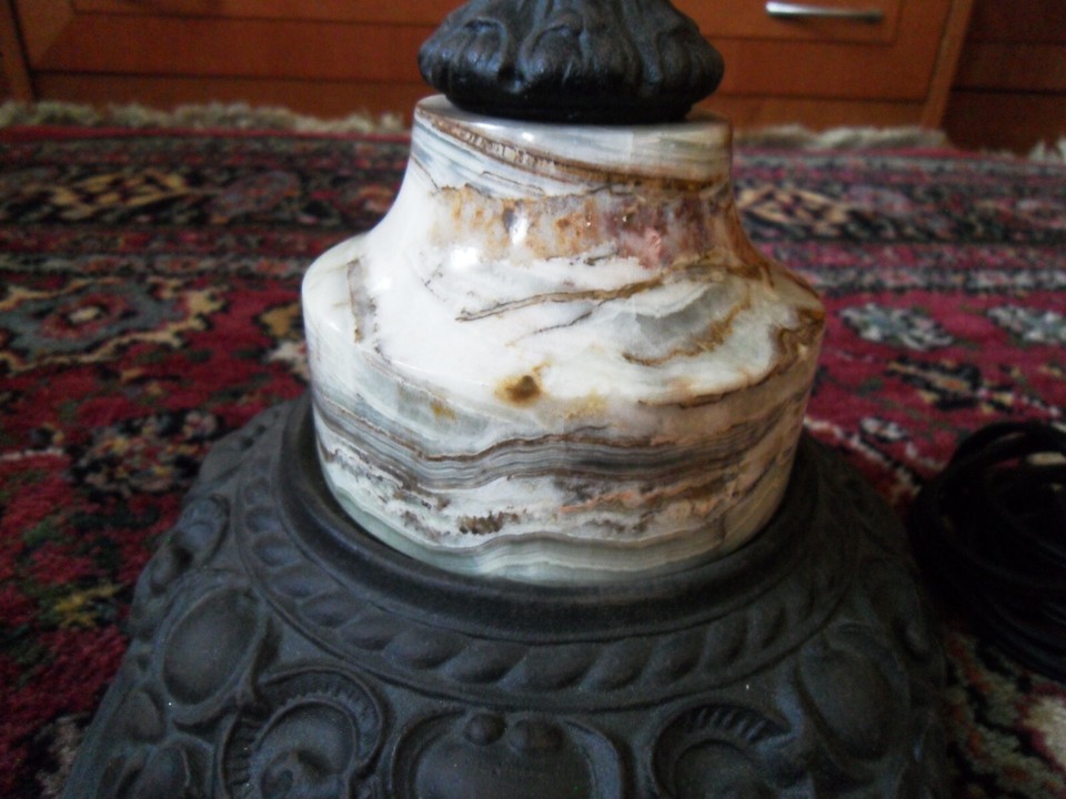 ANTIQUE MARBLE AND AGATE STONE LAMP WITH CAST IRON | eBay