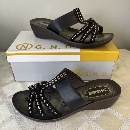 GND LADIES BLACK SLIDES SIZE 7 1/2 With Beads NEW !! | eBay