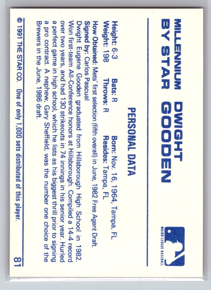 1991 Star Millennium #81 Dwight Gooden PR 1000 New York Mets | eBay