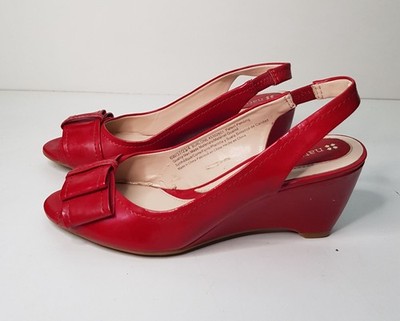 NATURALIZER 4UK EU36.5 WOMENS RED MID WEDGE HEEL PEEP TOE SLINGBACK ...