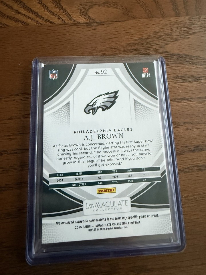A.J. Brown 2025 NFL Panini Immaculate Collection PATCH Card /26 Eagles ...